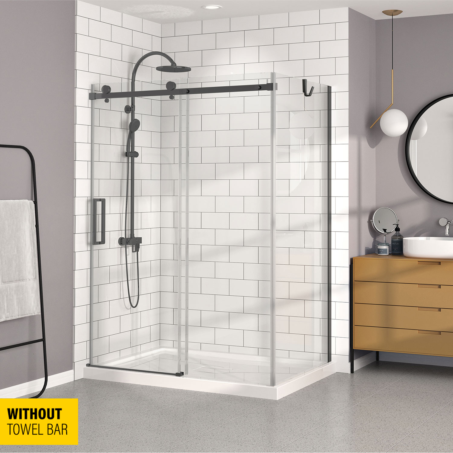 Shower door 60" x 36", in a corner closing on wall, wall on the left, door on the left, in gunmetal